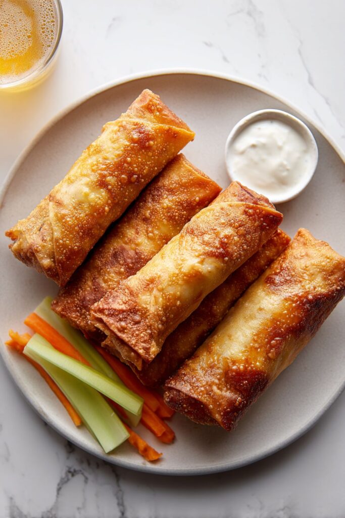 Buffalo Chicken Egg Rolls Recipe - Lulu's Copycats