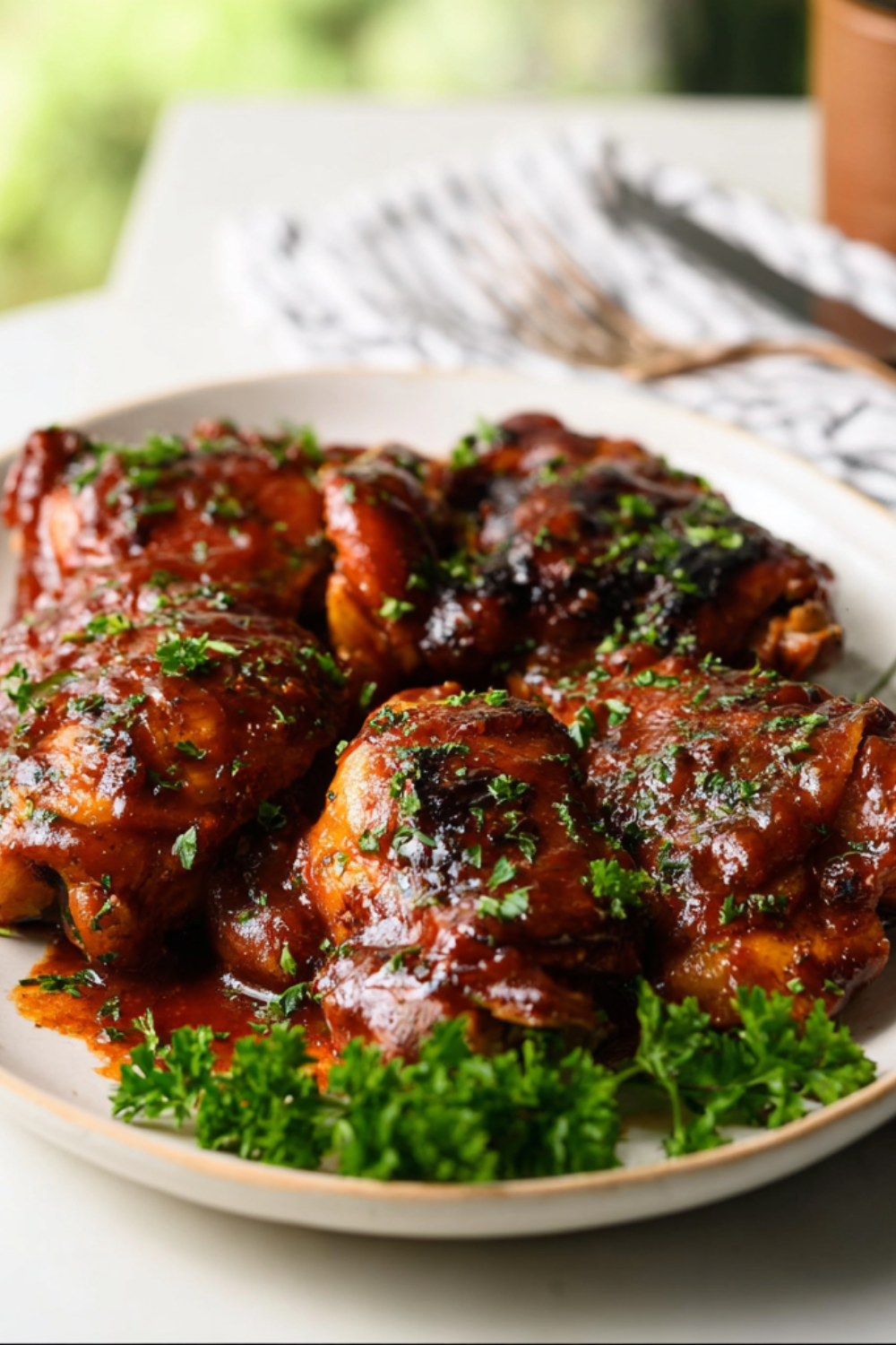 Slow-Cooked BBQ Chicken Thighs Recipe - Lulu's Copycats