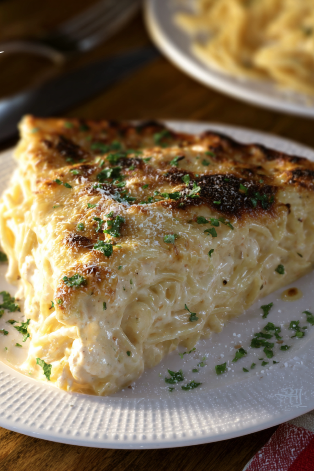 Chicken Alfredo Spaghetti Pie Recipe - Lulu's Copycats