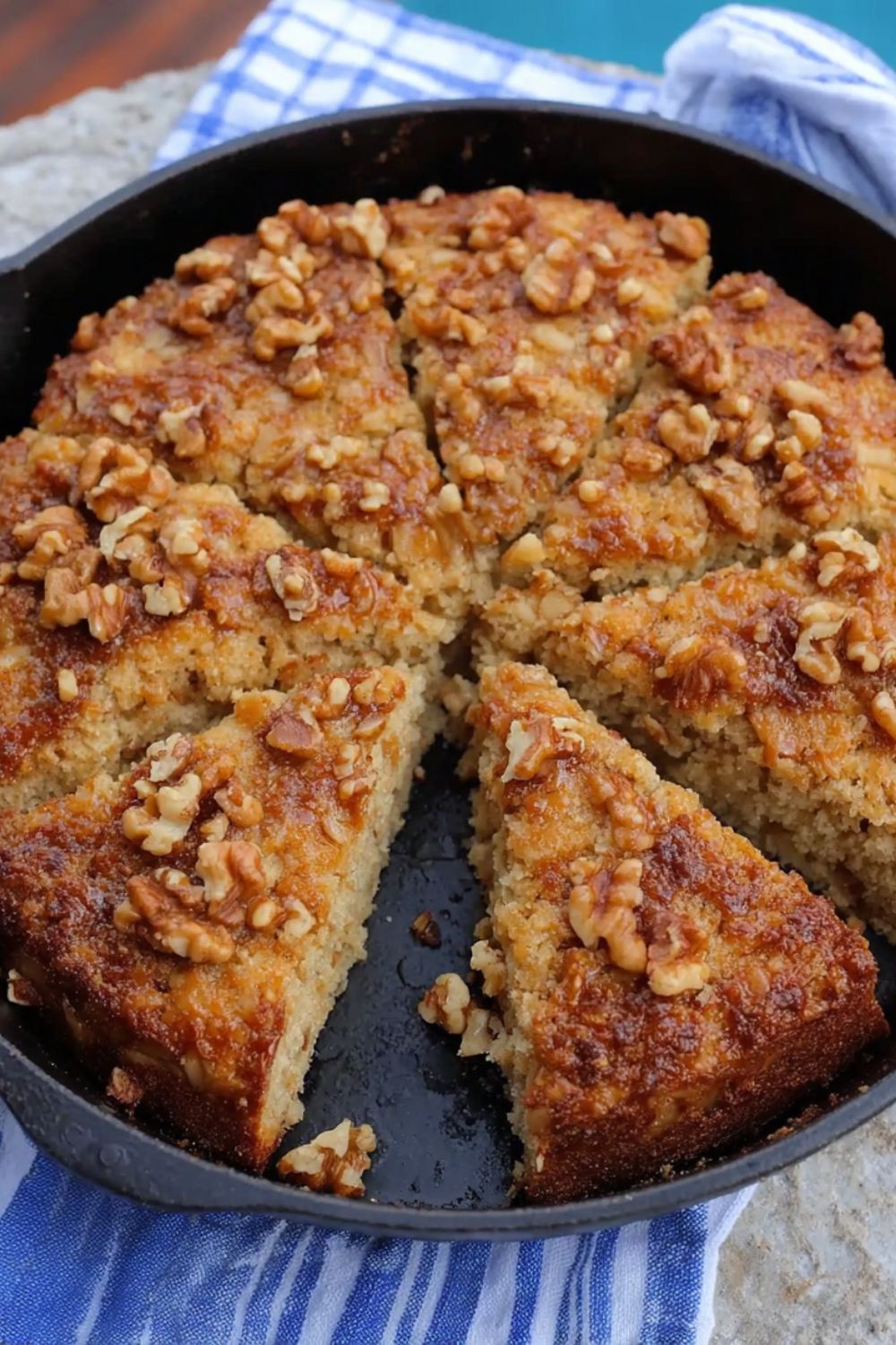 Apple-Cinnamon-Walnut Skillet Cake Recipe - Lulu's Copycats
