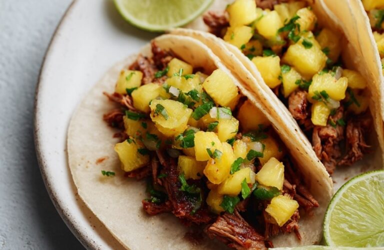 Shortcut Tacos al Pastor with Pineapple Salsa Recipe - Lulu's Copycats